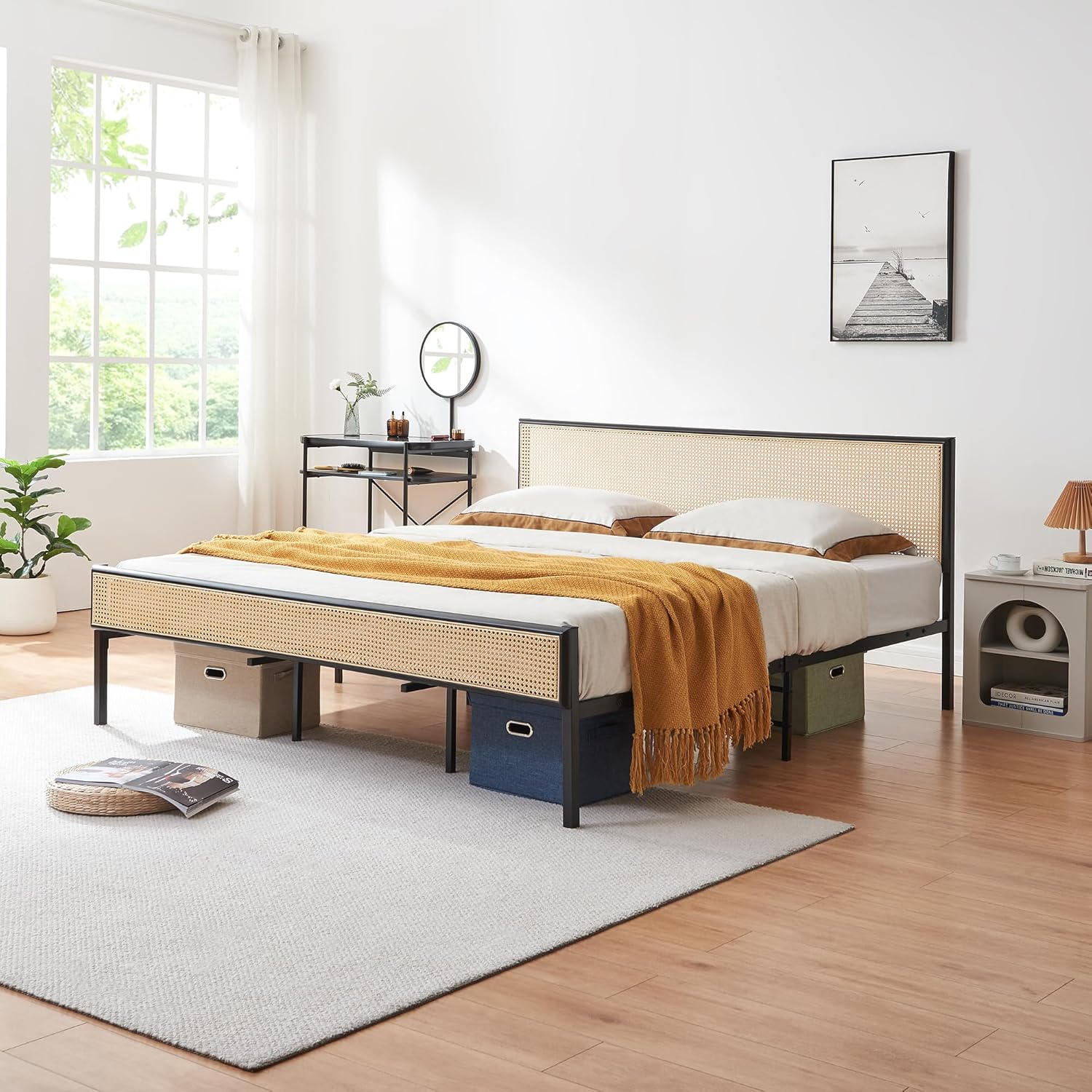 180 x 200 cm Bed Frame and Slatted Frame Metal Bed with Rectangular ...